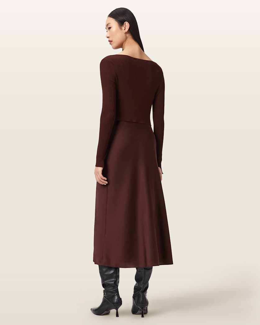 Hera 2-in-1 Midi Dress Bitter Brown | ALLSAINTS US